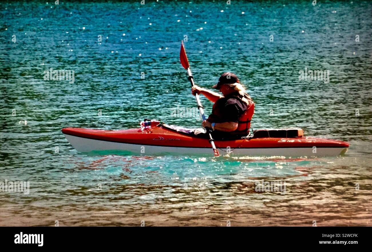Canadian Rockies, kayaking on Two Jack Lake, Banff National Park ...