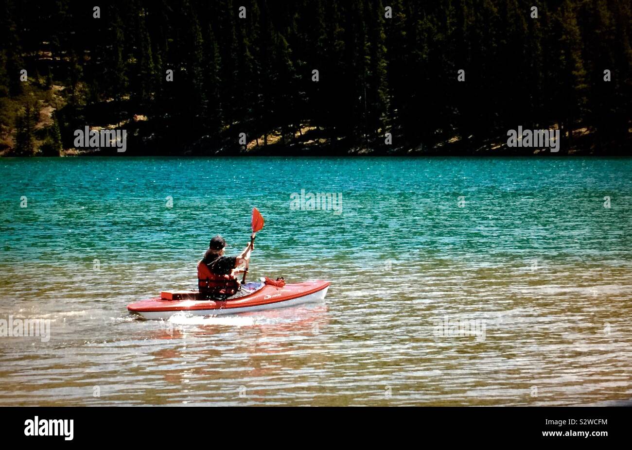 Canadian Rockies, kayaking on Two Jack Lake, Banff National Park ...