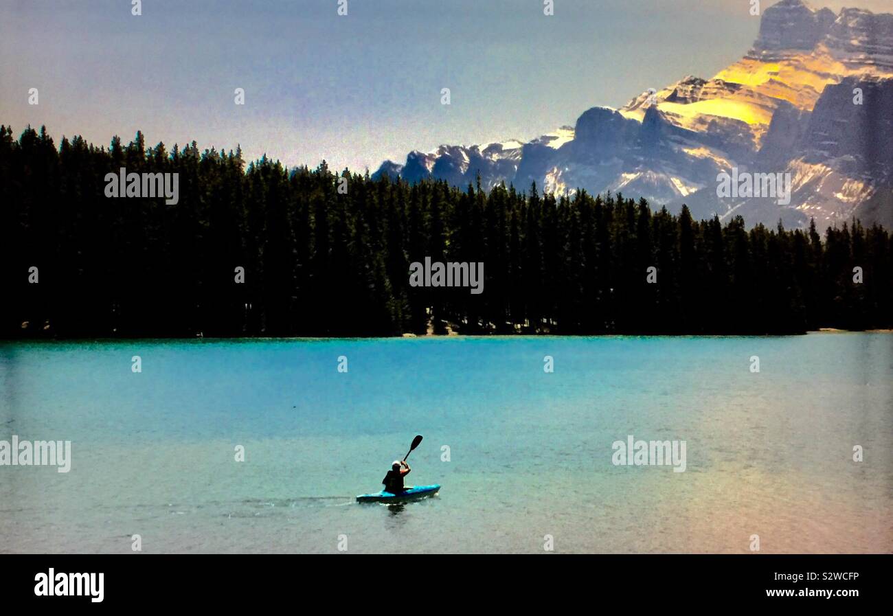 Canadian Rockies, kayaking, Two Jack Lake, Banff National Park, Alberta ...