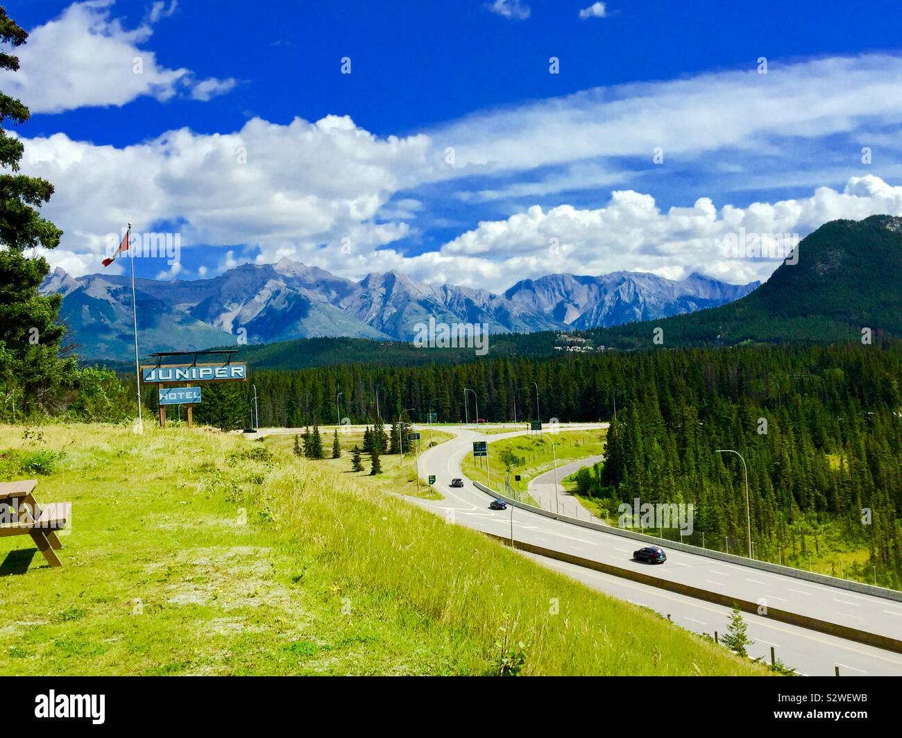Banff National Park, Canadian Rockies, from the Juniper Hotel patio ...