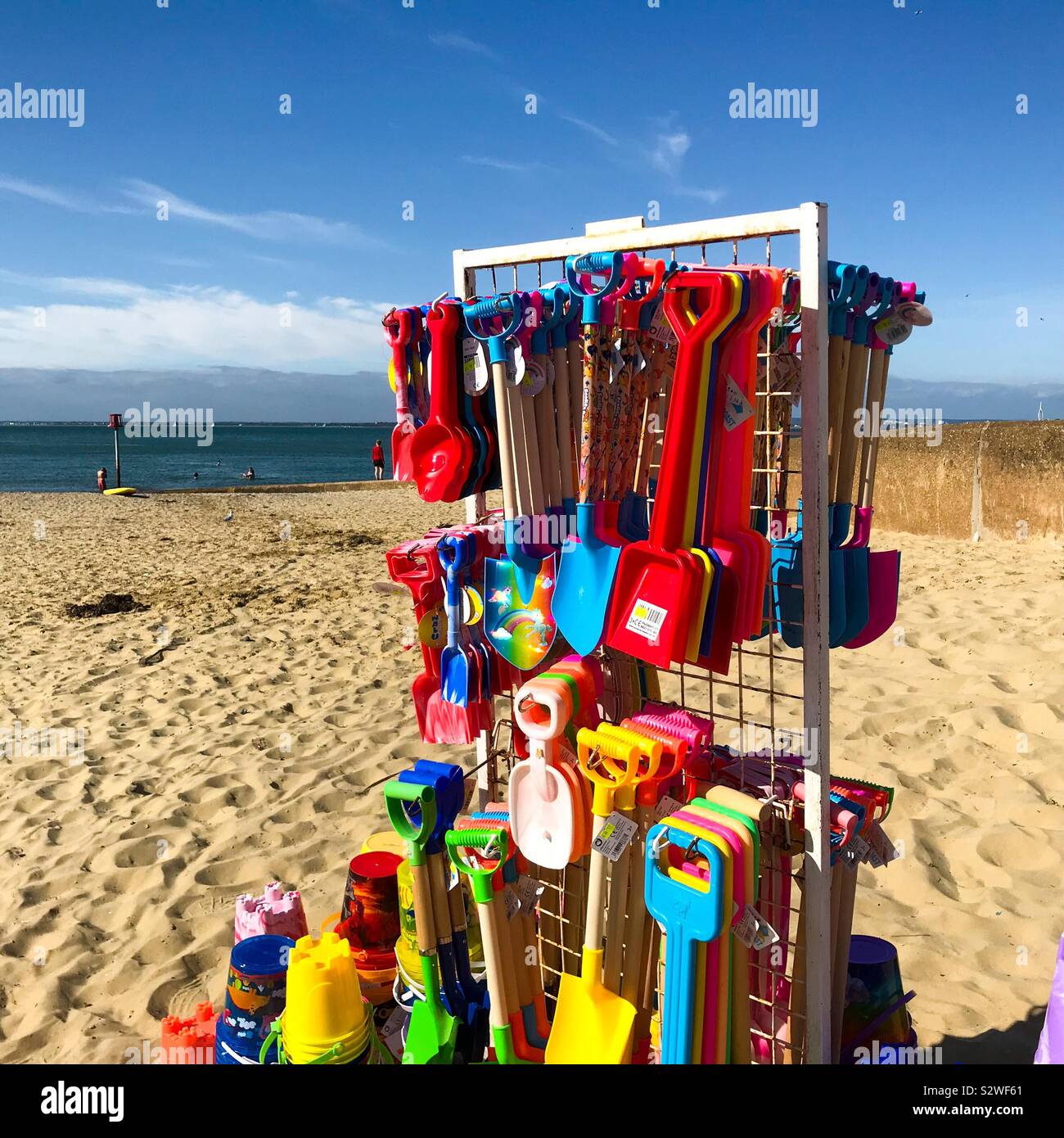 Beach merchandise like buckets and spades for sale on the beach ...