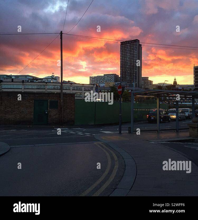 Sunset on Sheffield city centre Stock Photo - Alamy