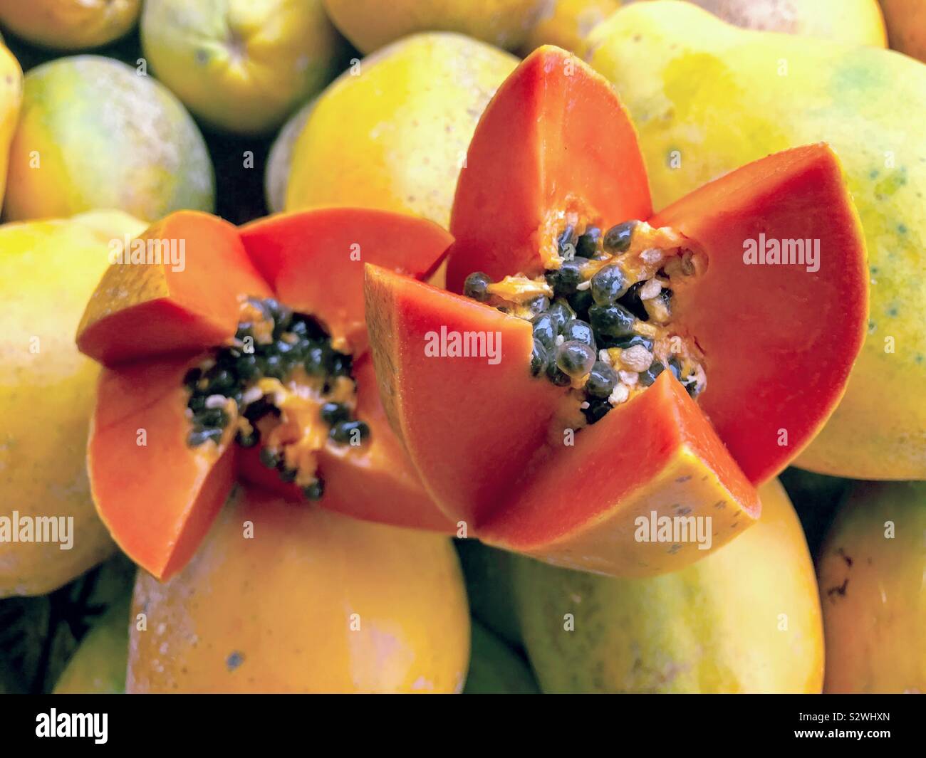 Papaya cut into shape of a Star Stock Photo - Alamy