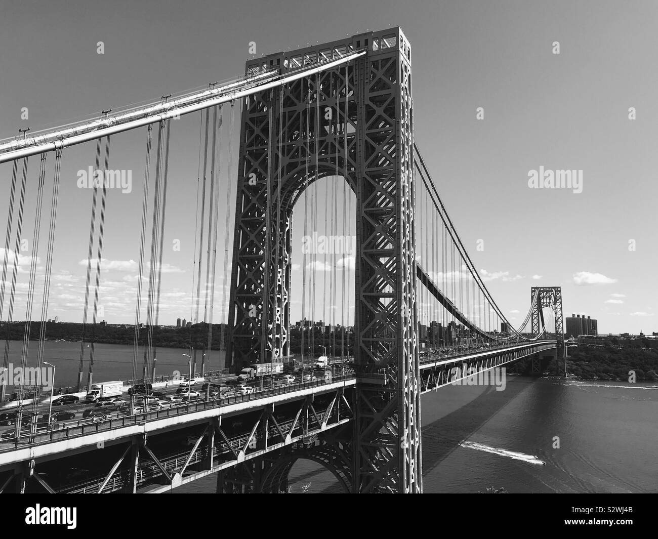 View over manhattan with george washington bridge and hudson river hi ...