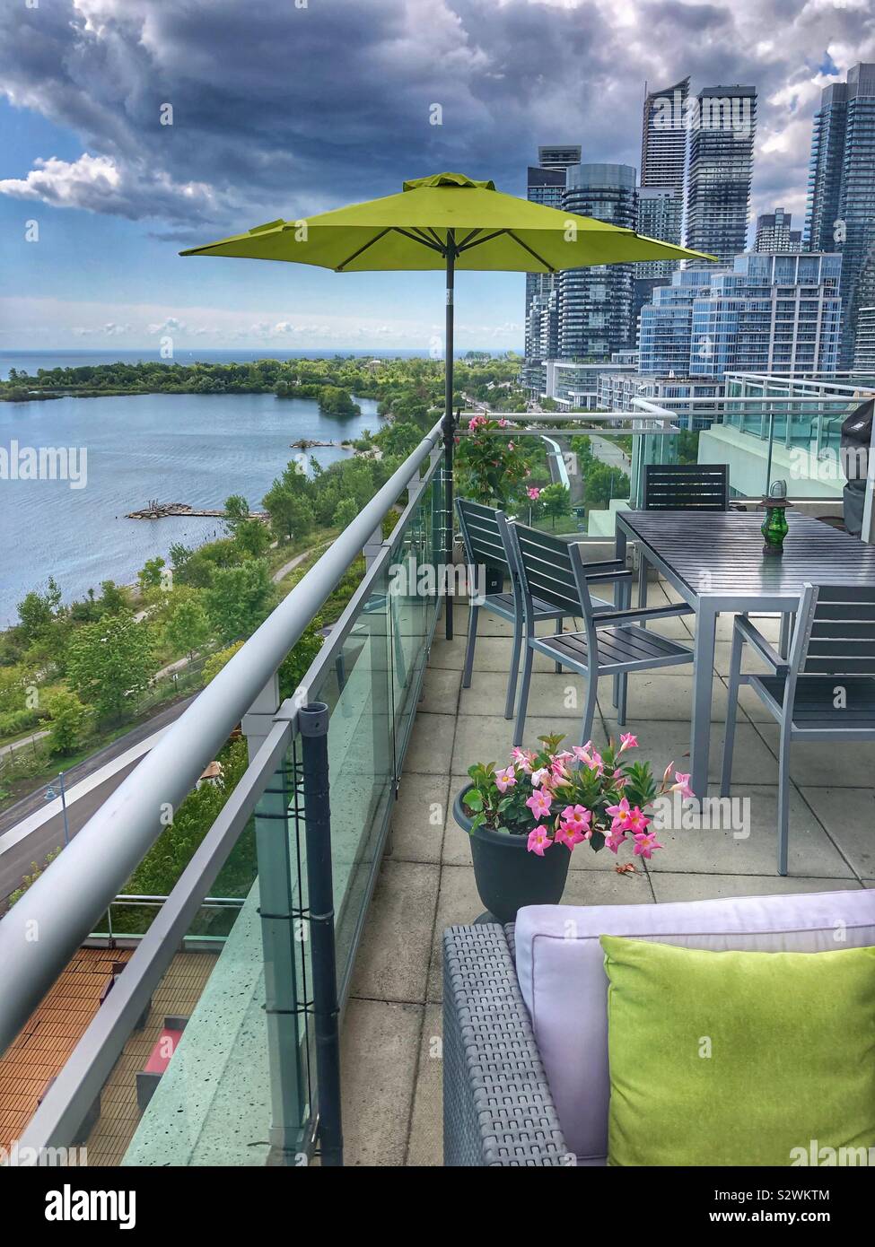 A high rise patio on the shores of Lake Ontario in Toronto Stock Photo ...