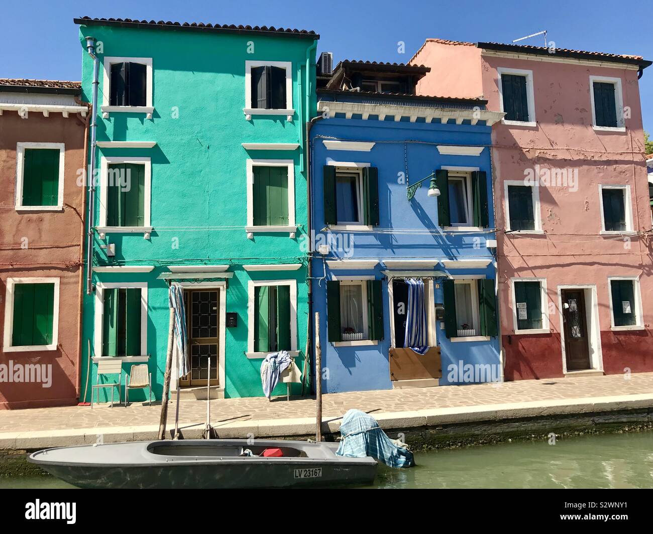 Multicoloured buildings on Murano, one of the islands of Venice, Italy ...