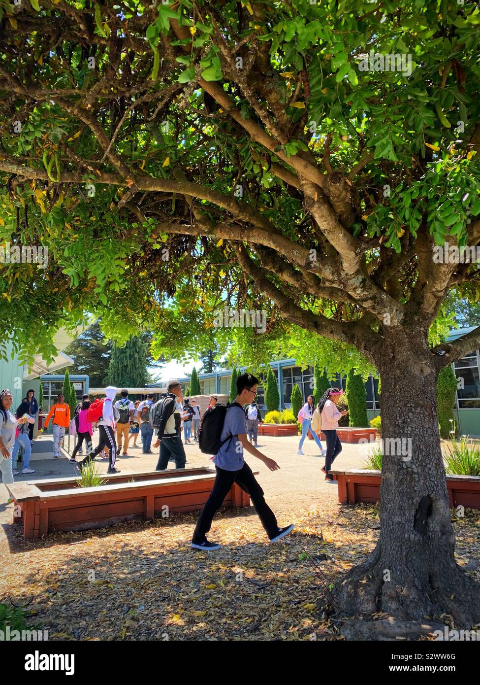 Students running out school hi-res stock photography and images - Alamy