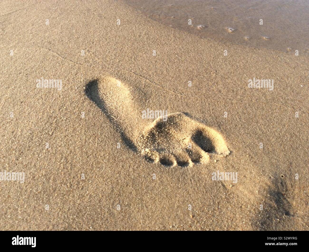 Human footprint on sandy beach Stock Photo - Alamy