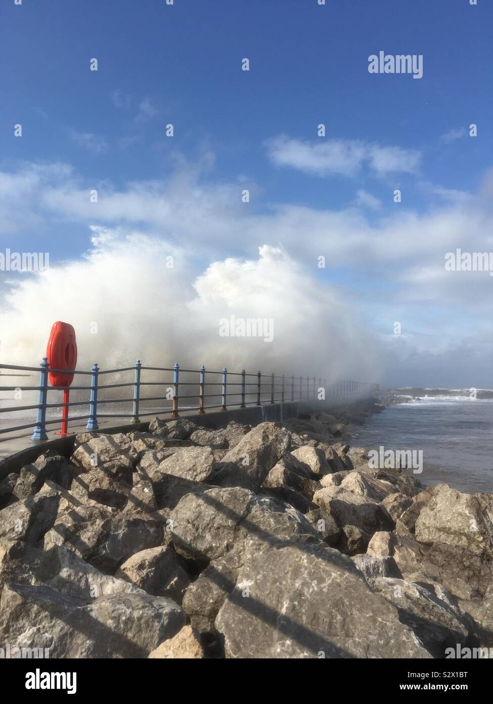 Morecambe jetty with powerful waves Stock Photo - Alamy