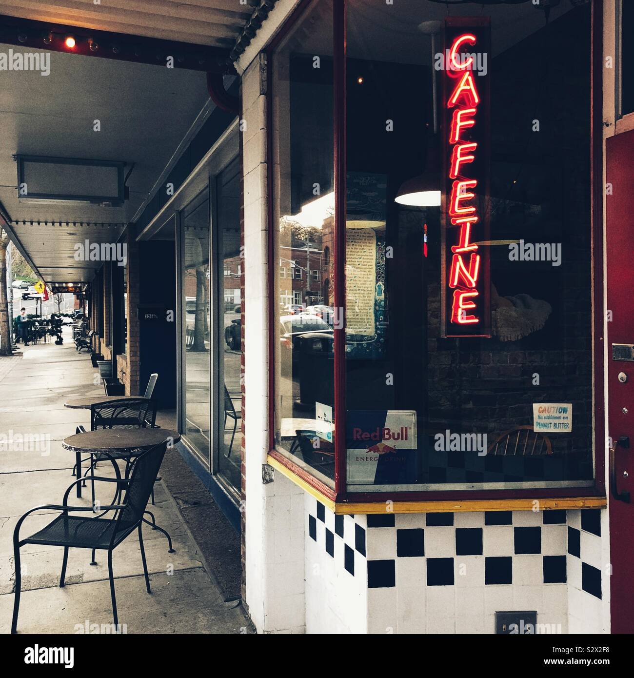 Caffeine neon sign in town of Pullman WA Stock Photo - Alamy