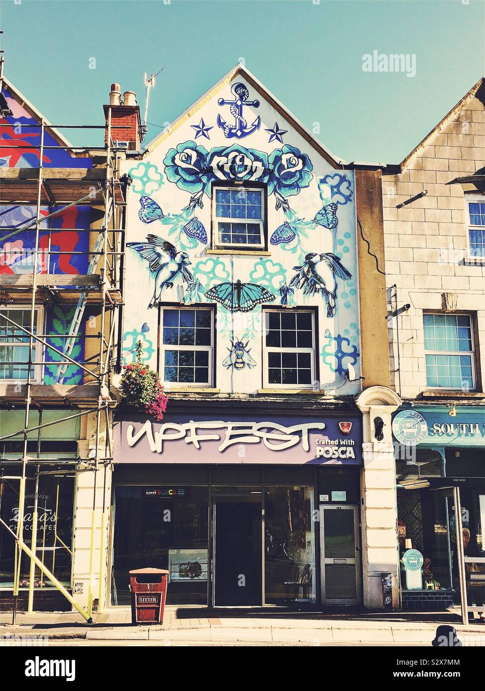 Wall art in blue and white at the Upfest Gallery in Bedminster, Bristol ...