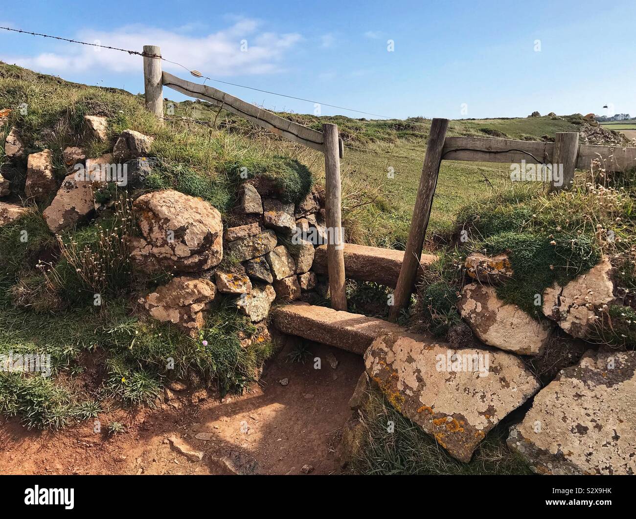 Wood and Stone Stile on The Lizard Peninsula Walk to Kynance Cove ...