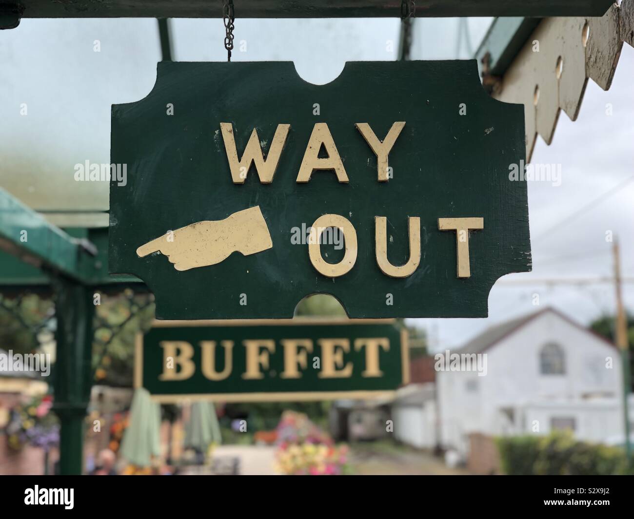 Old way out sign at railway station Stock Photo - Alamy