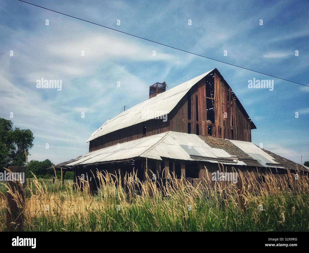 Summery photo of weathered barn in Washington state grass field Stock ...