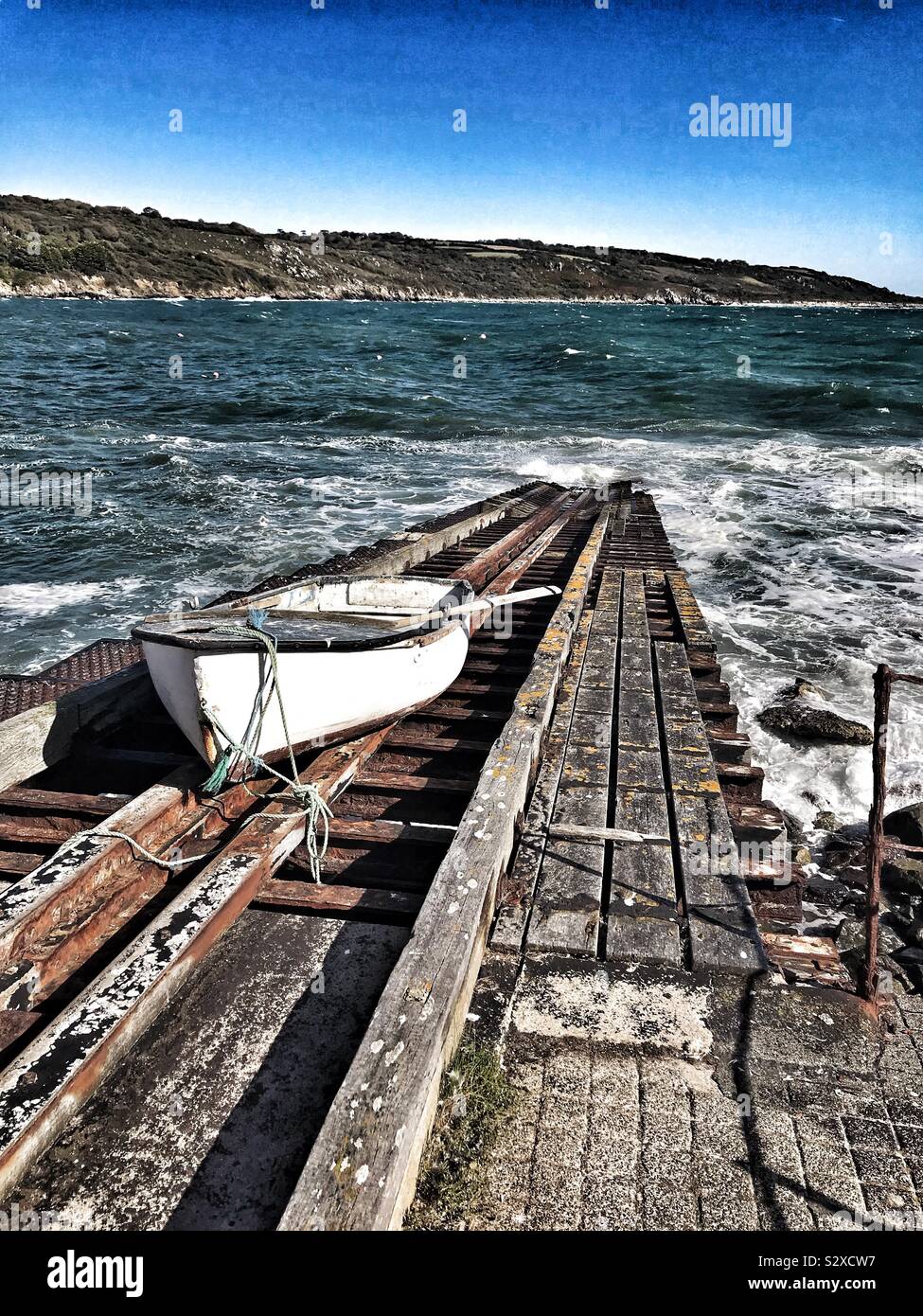 Old Lifeboat Launch with small Fishing Boat Tied On it - Coverack ...