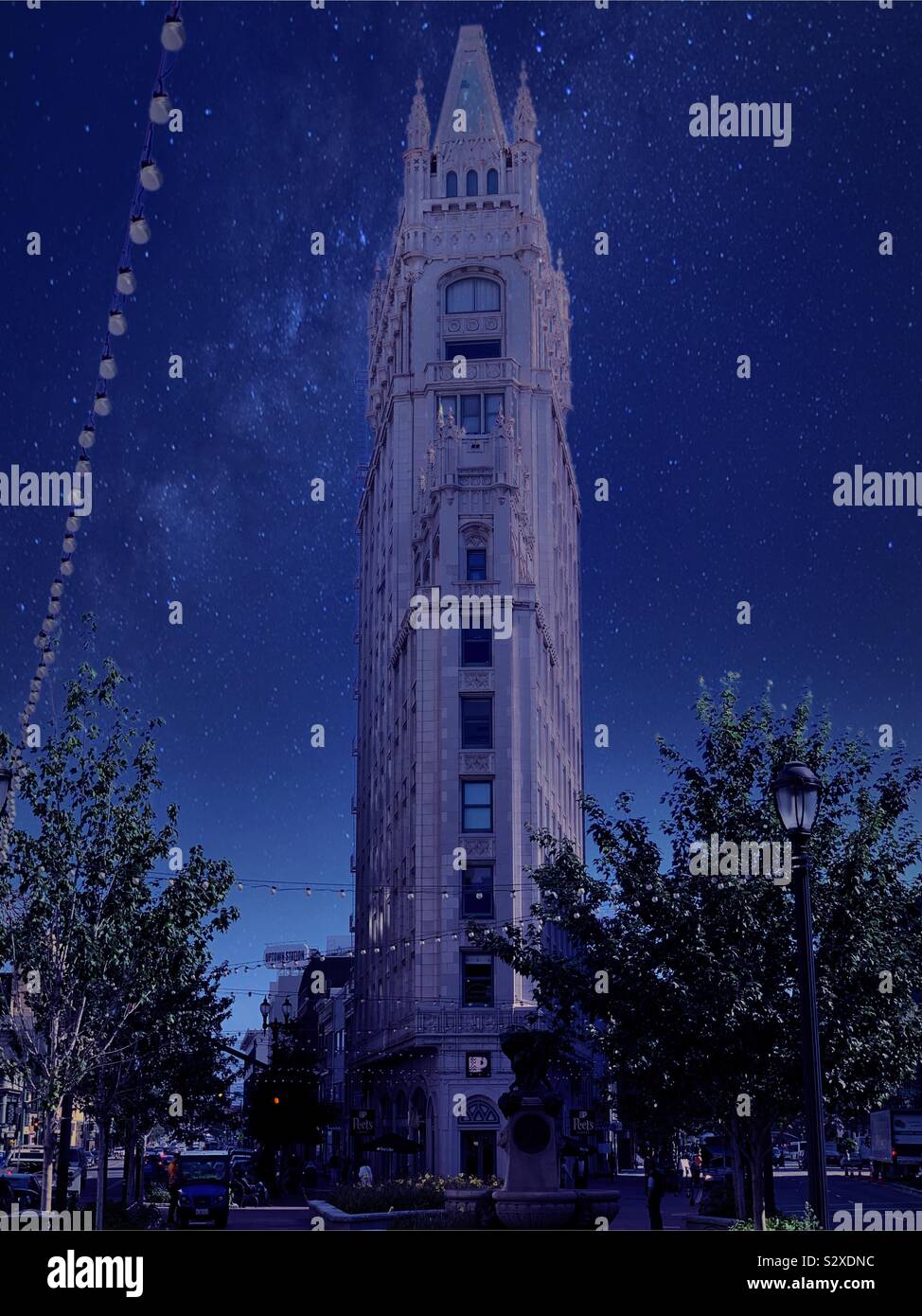 Cathedral Building at starry night in Oakland Downtown, California, USA ...