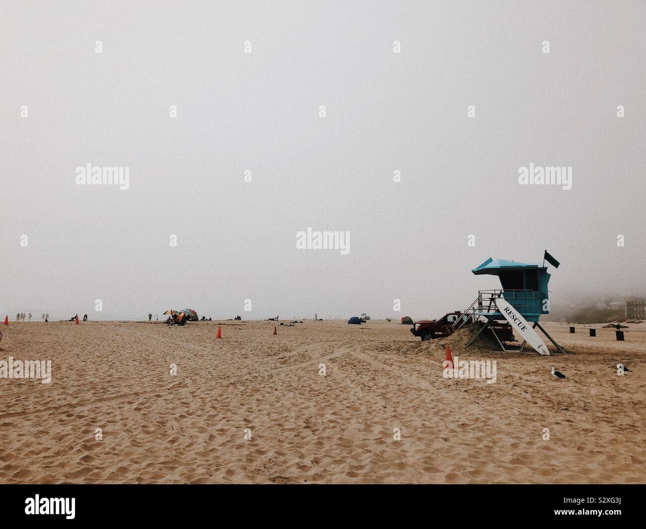Lifeguard post on the beach in the fog Stock Photo - Alamy