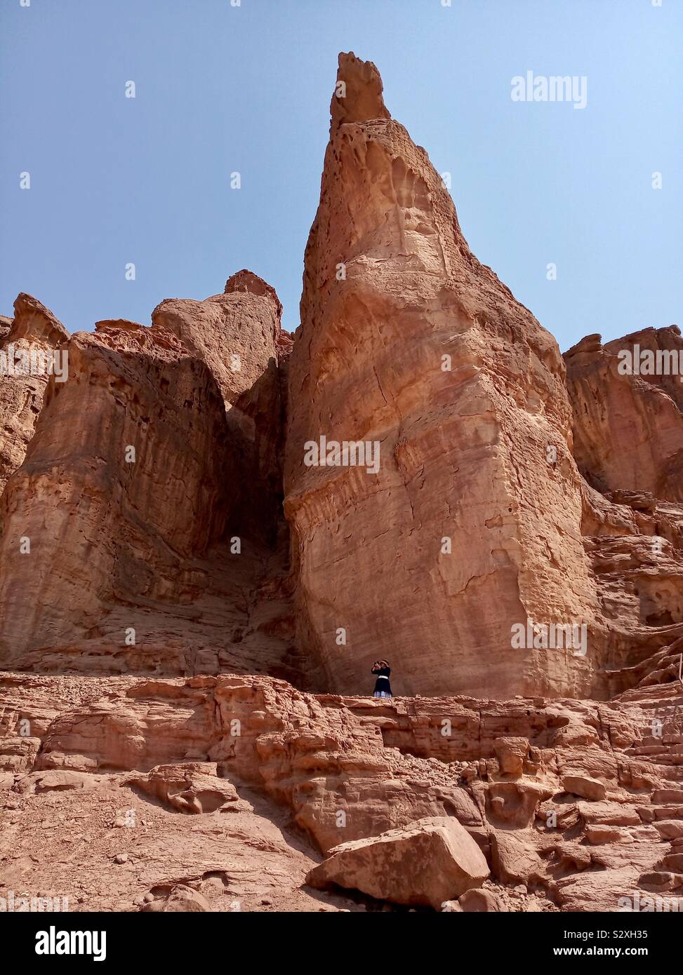 Sandstone cliffs in Timna valley featuring King Solomon’ pillars Stock ...