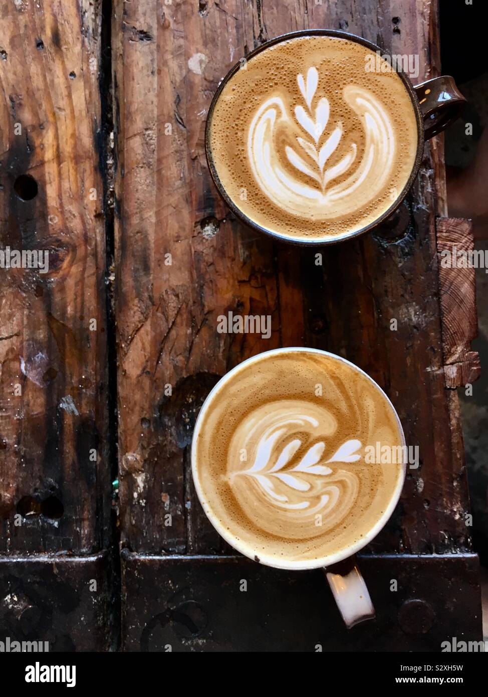 Two cups of coffee, from above Stock Photo - Alamy