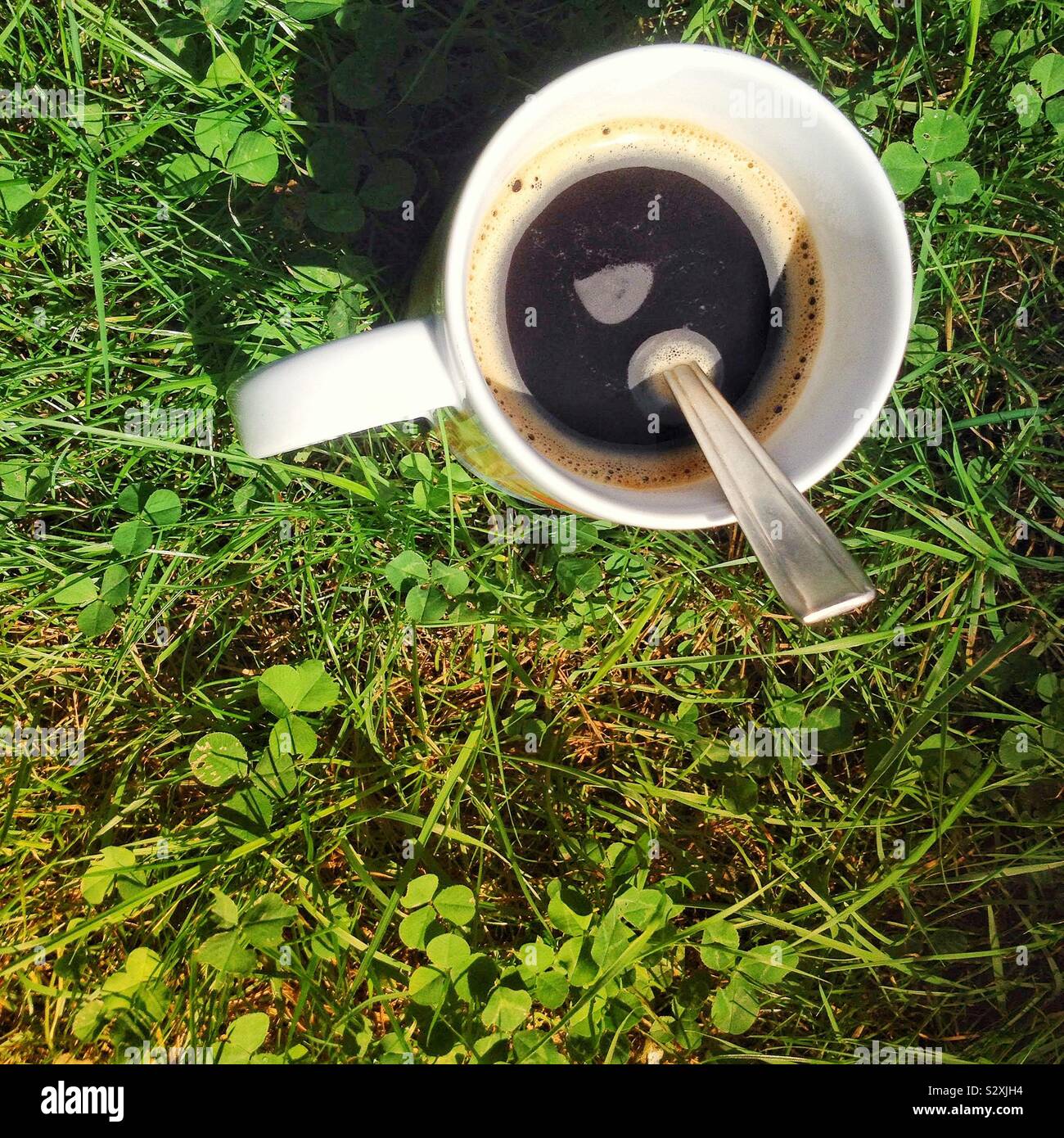 Coffee cup on grass Stock Photo - Alamy