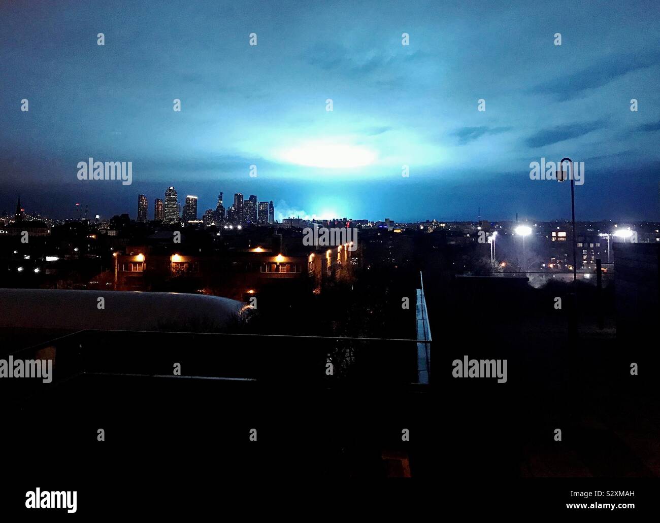 Blue Light Floods The Sky Over New York City After A Transformer