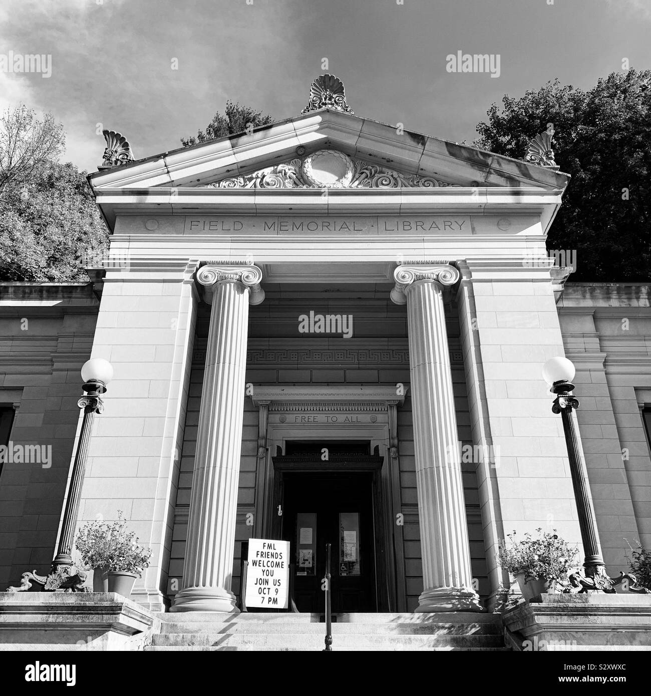 Black and white image of Field Memorial Library, Conway, Massachusetts ...