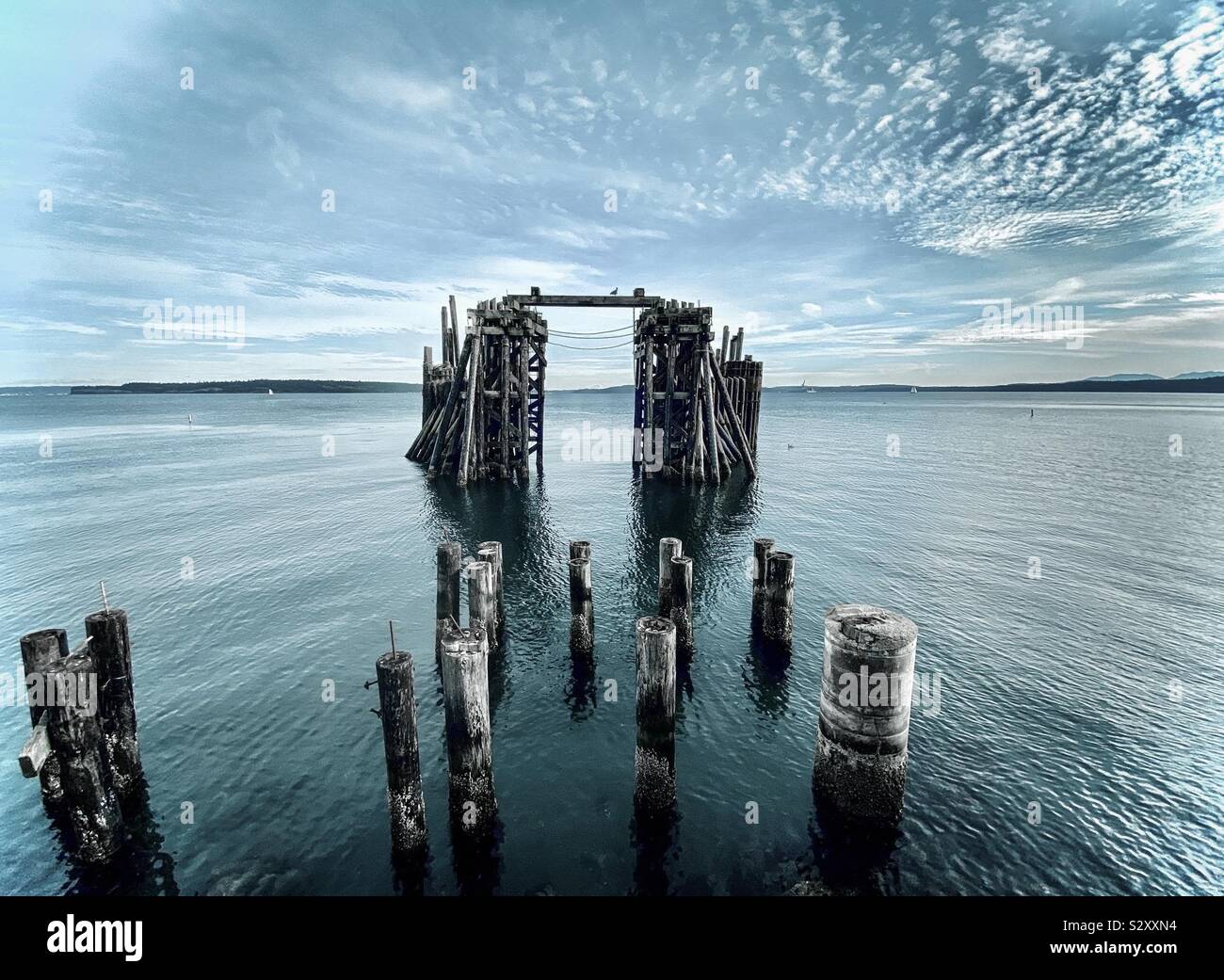 Abandoned old ferry terminal and pylons in Port Townsend, wa, USA in ...