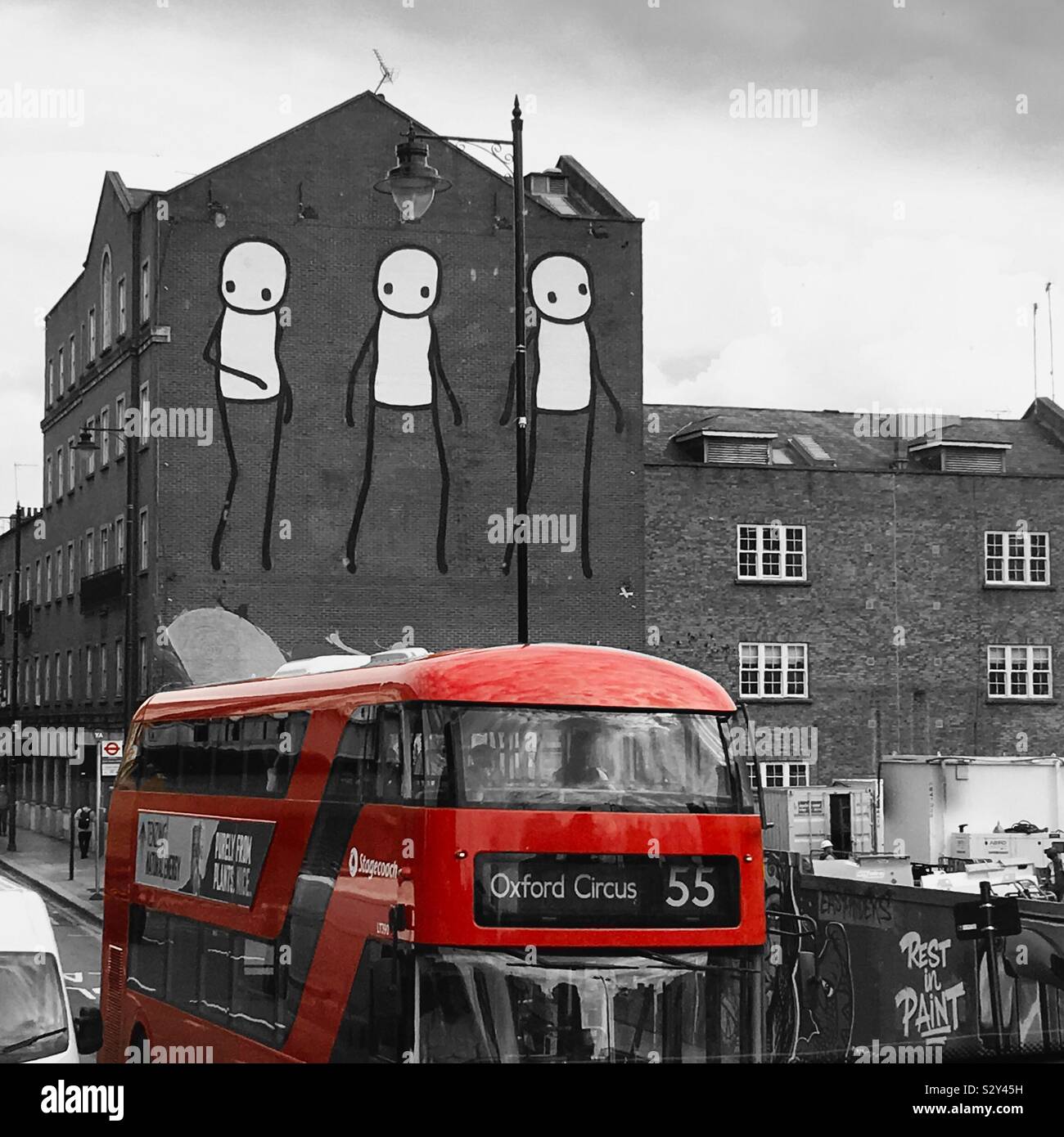 Street Art mural by British graffiti artist Stik in London, England, UK ...