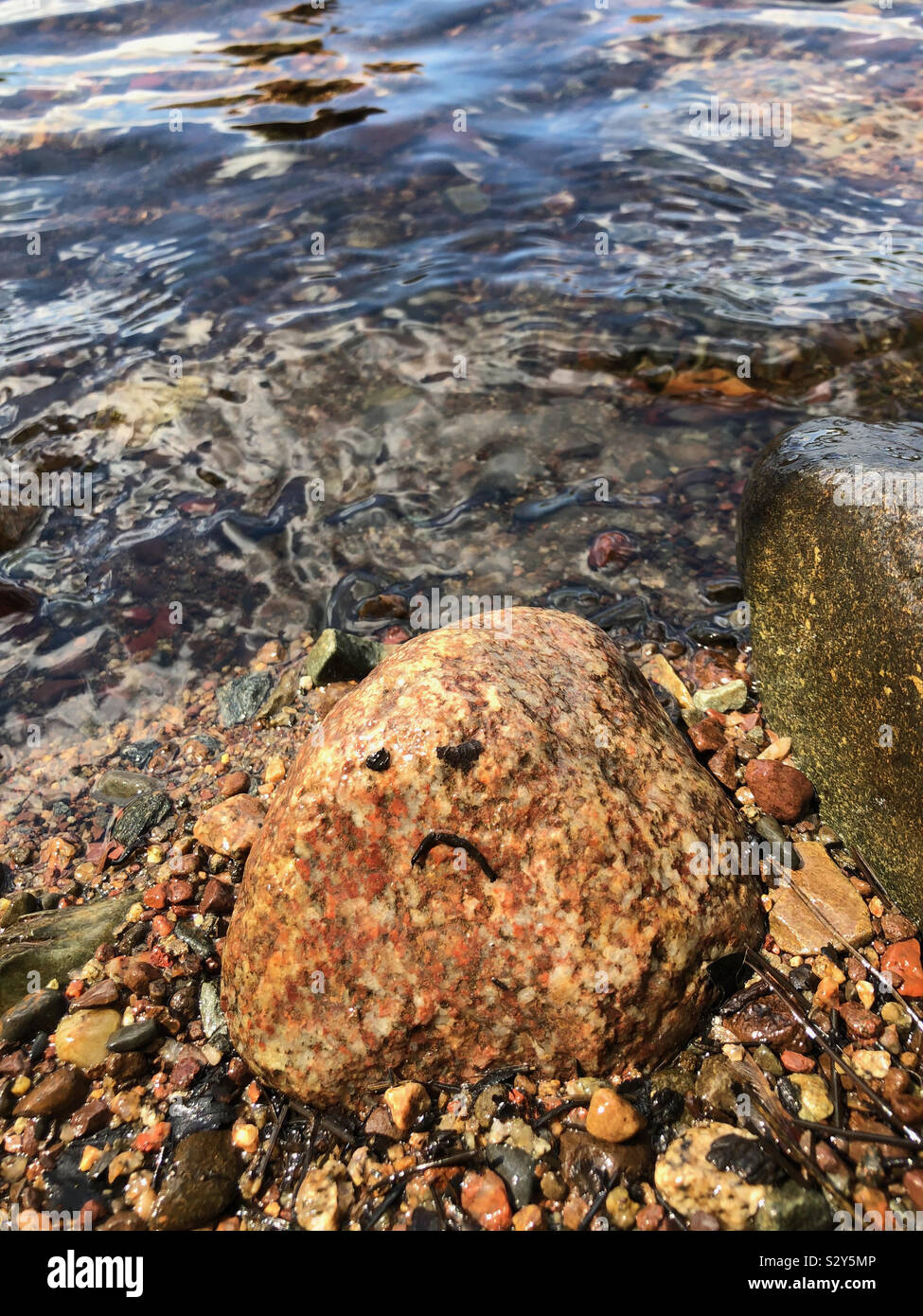 Rock in water with sad face Stock Photo - Alamy