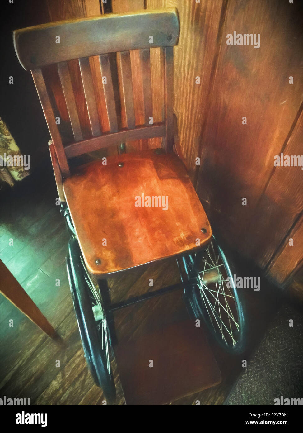 A high angle top view shot of an old antique brown colored wooden ...