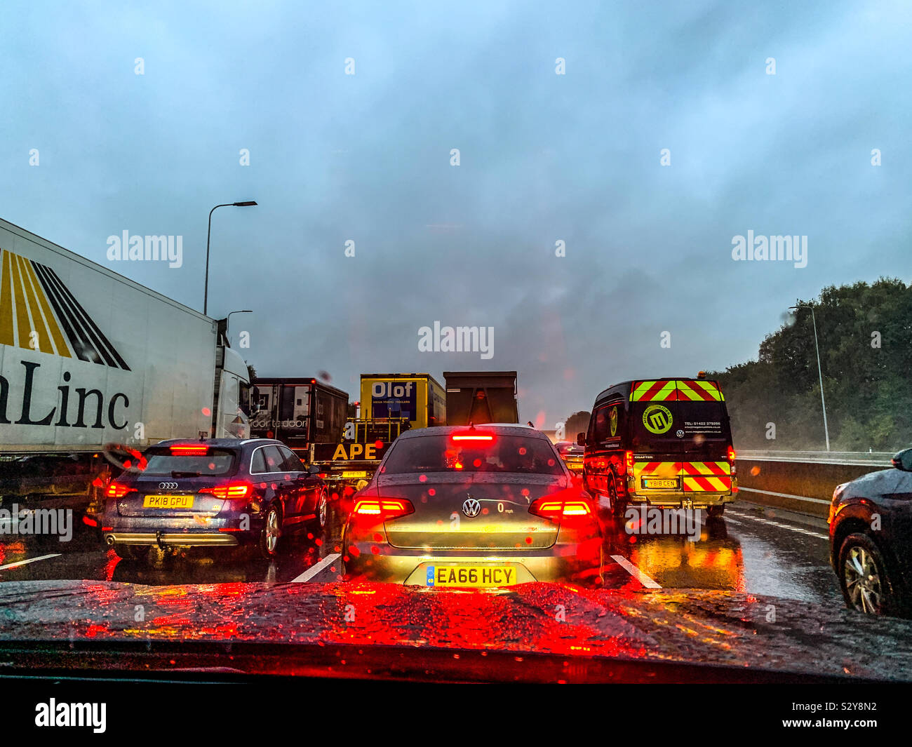 Traffic congestion on M62 motorway near Manchester in Lancashire Stock ...