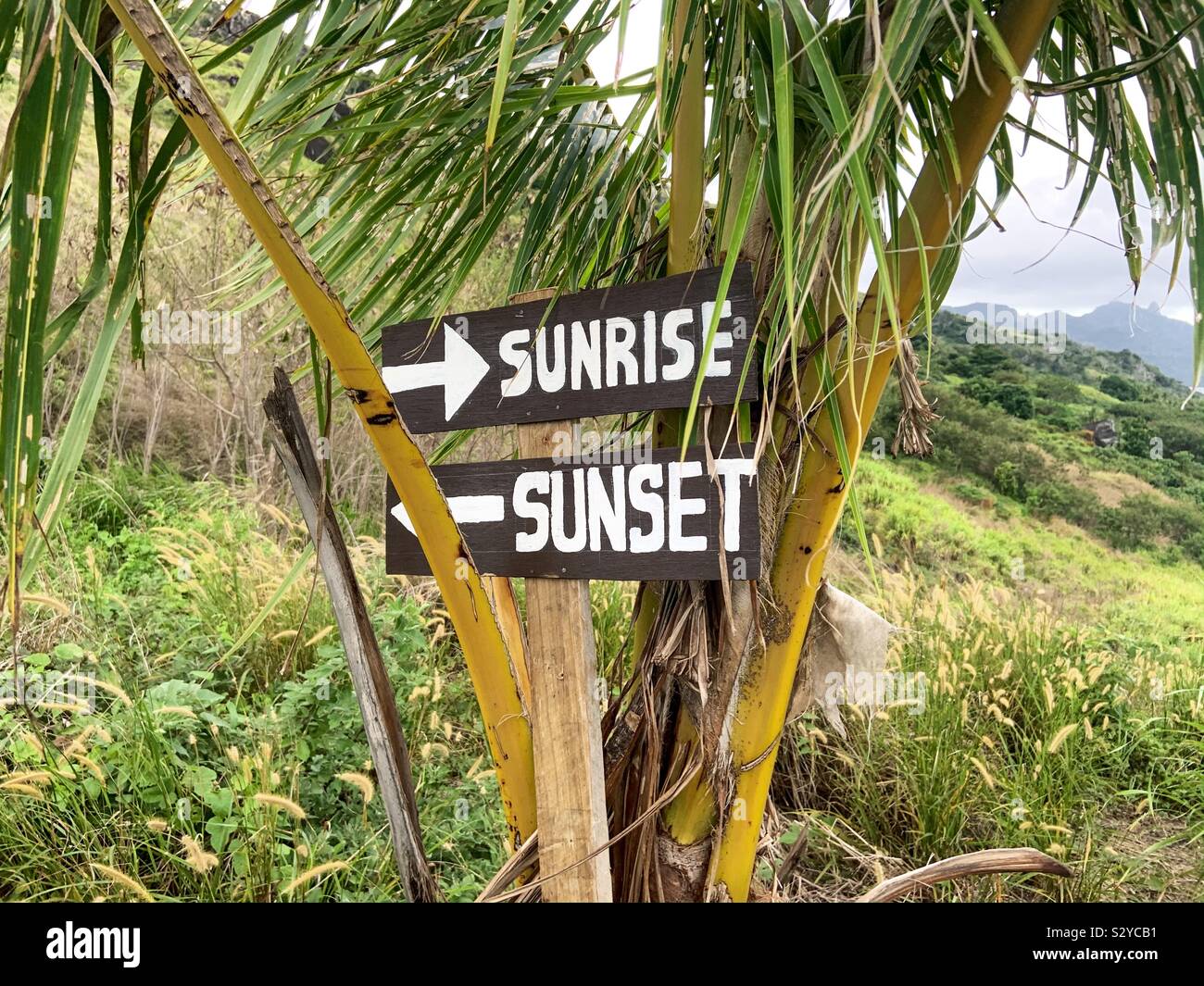 Sunrise or sunset direction sign Stock Photo - Alamy