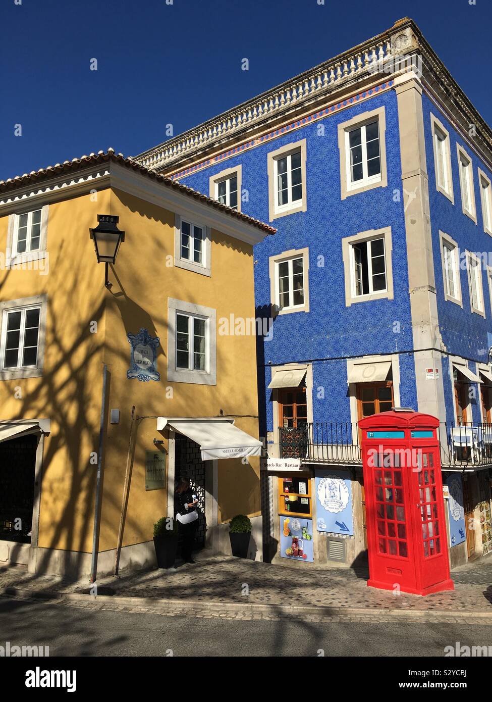 Beautiful architecture with vibrant colors in a small city in Portugal ...