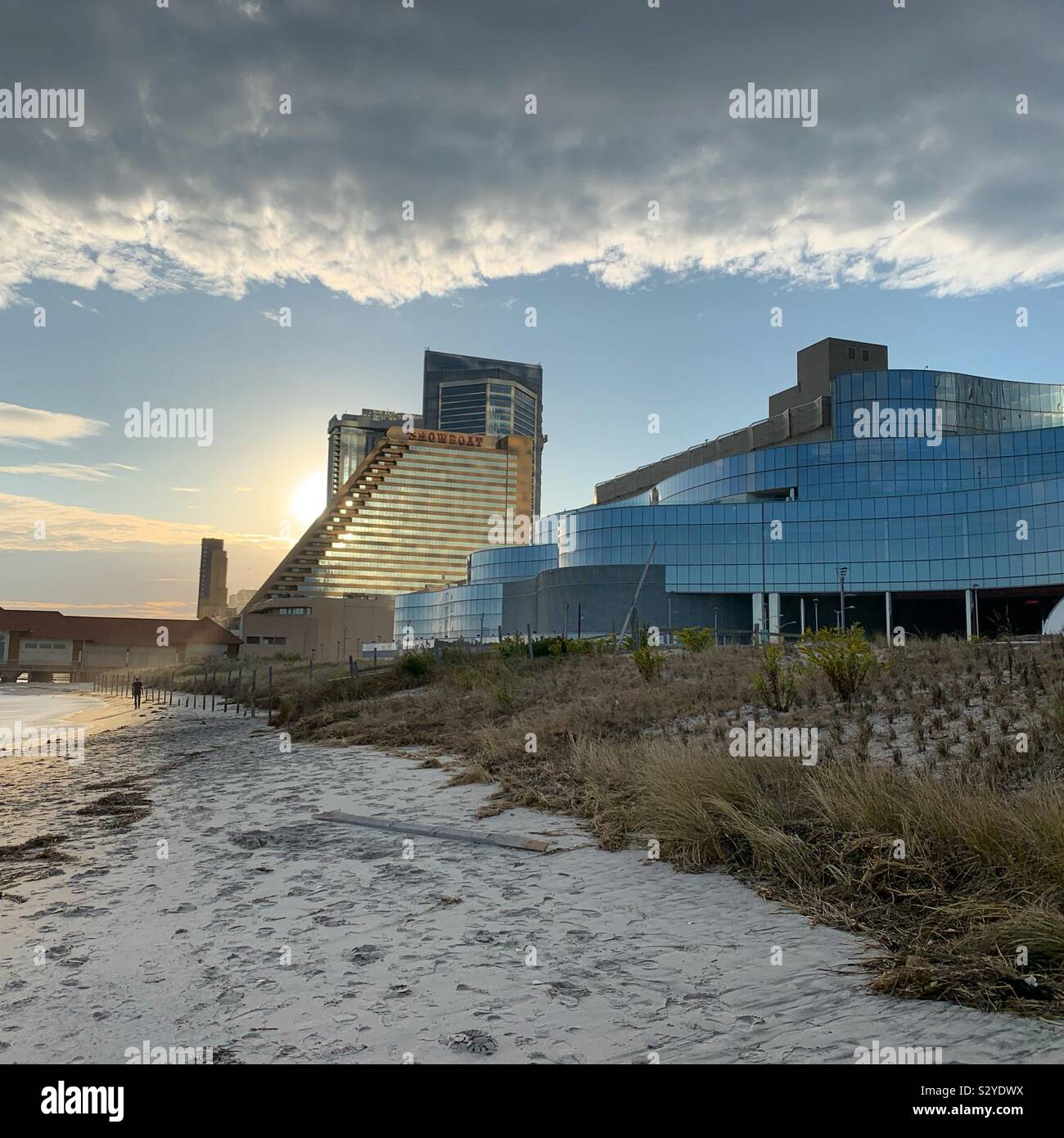 On the beach, looking towards the Ocean Resort Casino and the Showboat ...