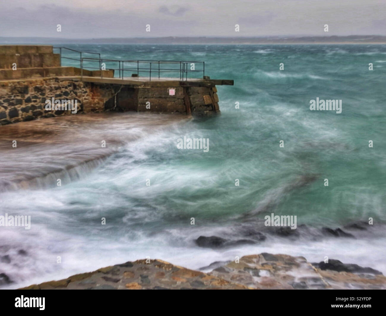 Rough seas at St Ives harbour, Cornwall, October Stock Photo - Alamy