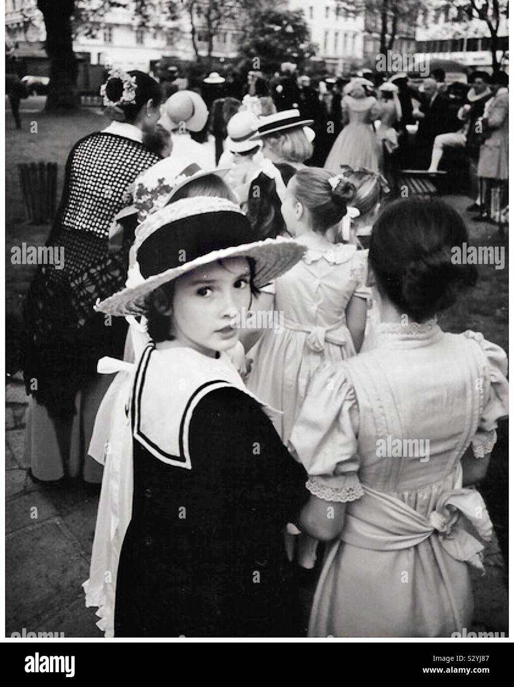 Young ladies queue at the Berkeley Square ball. London mid 80’s Stock ...