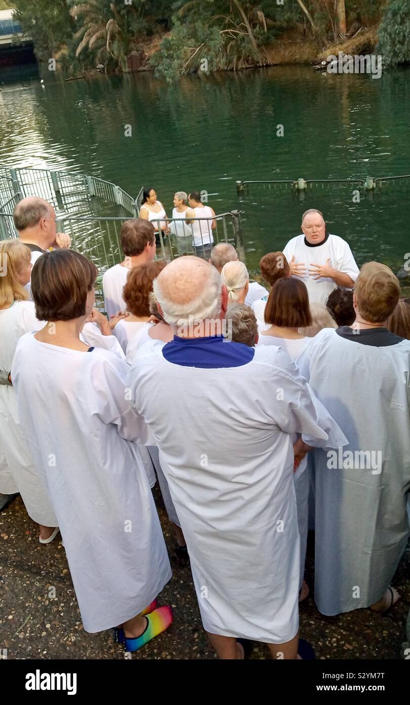 Baptism at the Jordan river in Israel Stock Photo - Alamy