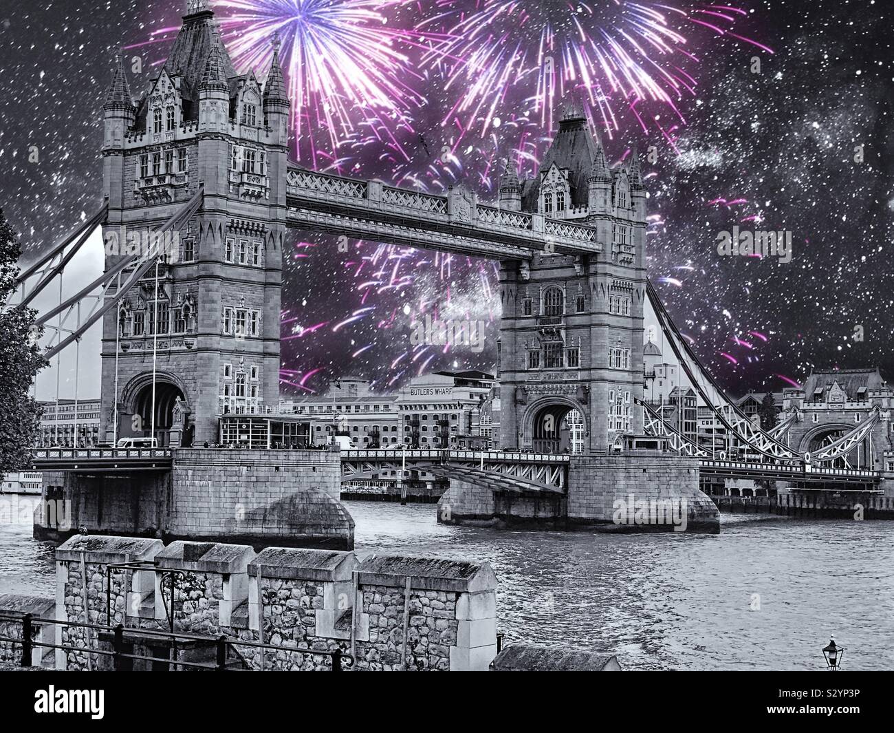 Fire works over tower bridge Stock Photo - Alamy