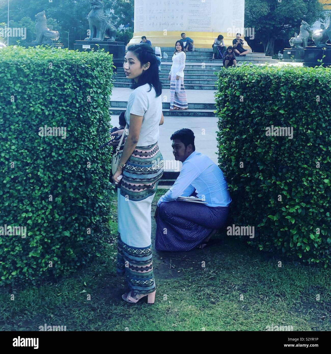 A young couple in traditional clothing, Yangon, Myanmar Stock Photo - Alamy
