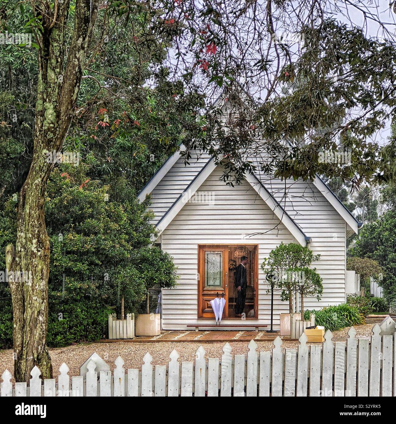 Rainy wedding old character church Stock Photo - Alamy