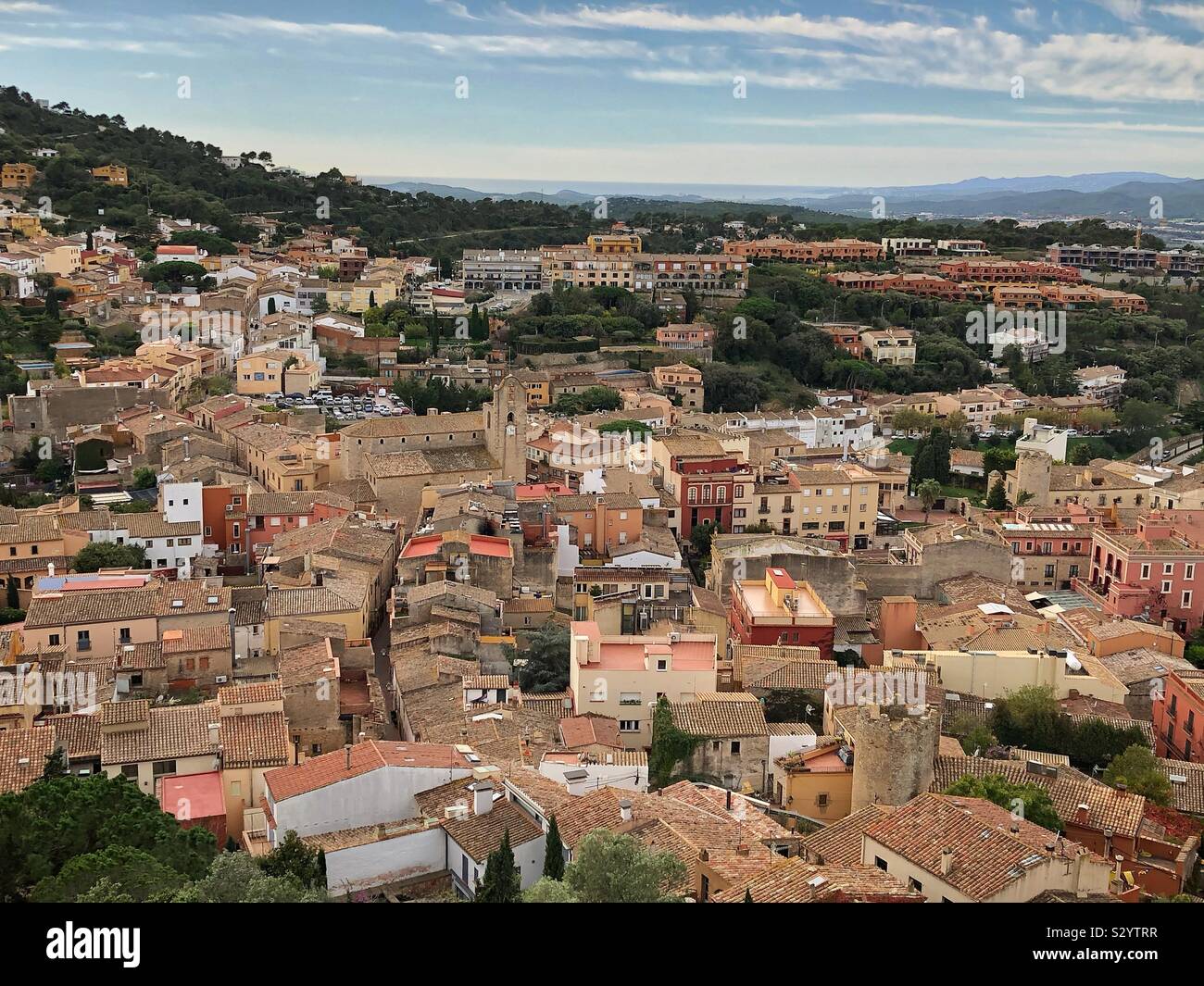 Views over the old Spanish town of Begur, Catalunya, from the castle ...