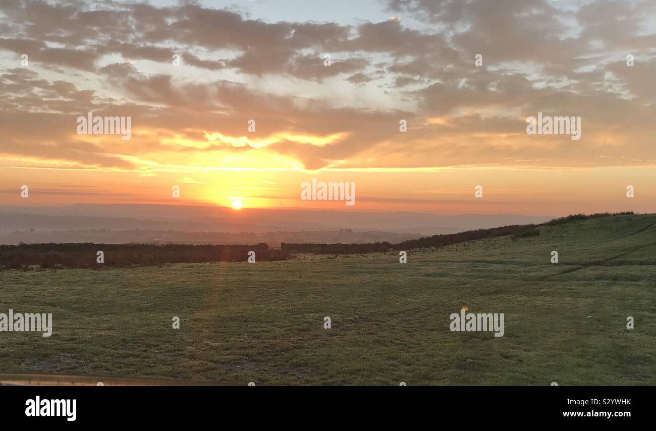 Beautiful mountainous view of the sunset at Deri, Bargoed Stock Photo ...