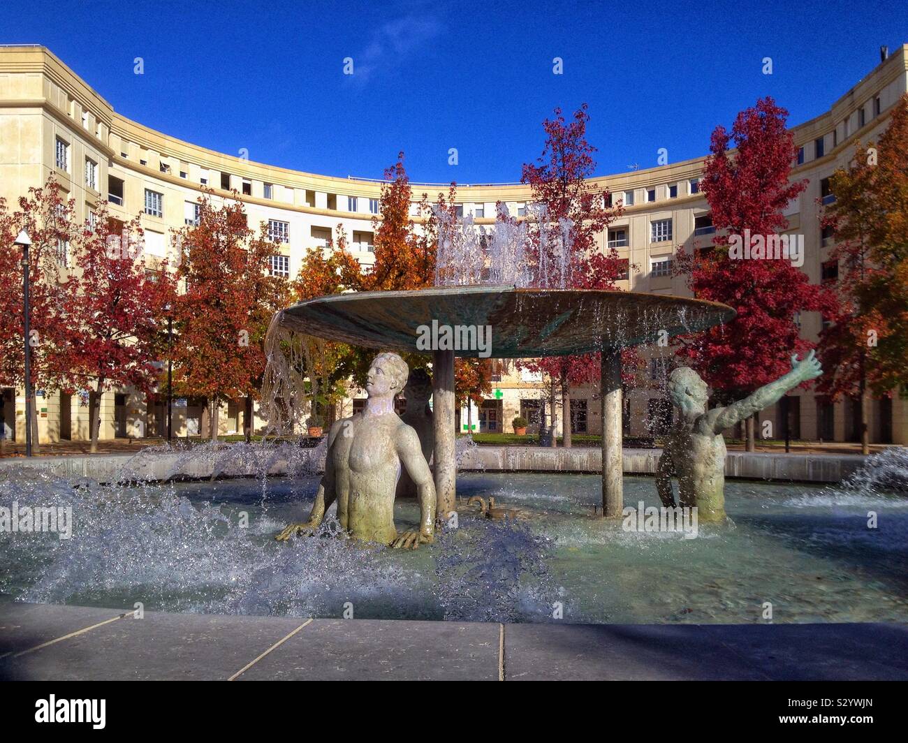 Les Ephebes Fountain in Antigone District, Montpellier France Stock ...