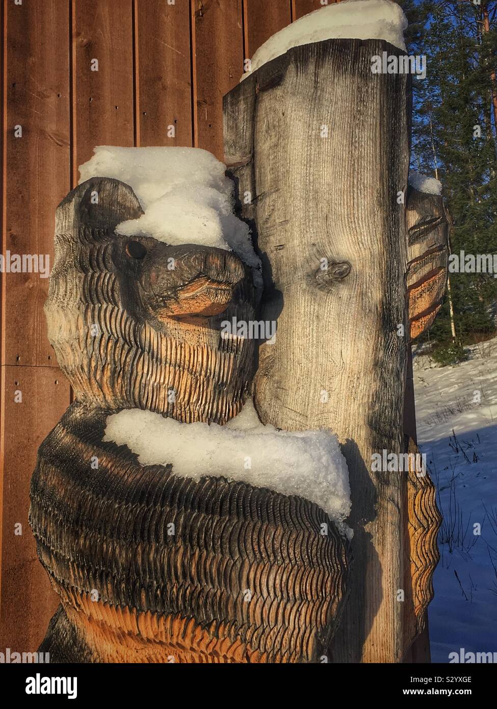 Wooden beat with a little bit snow on it Stock Photo - Alamy