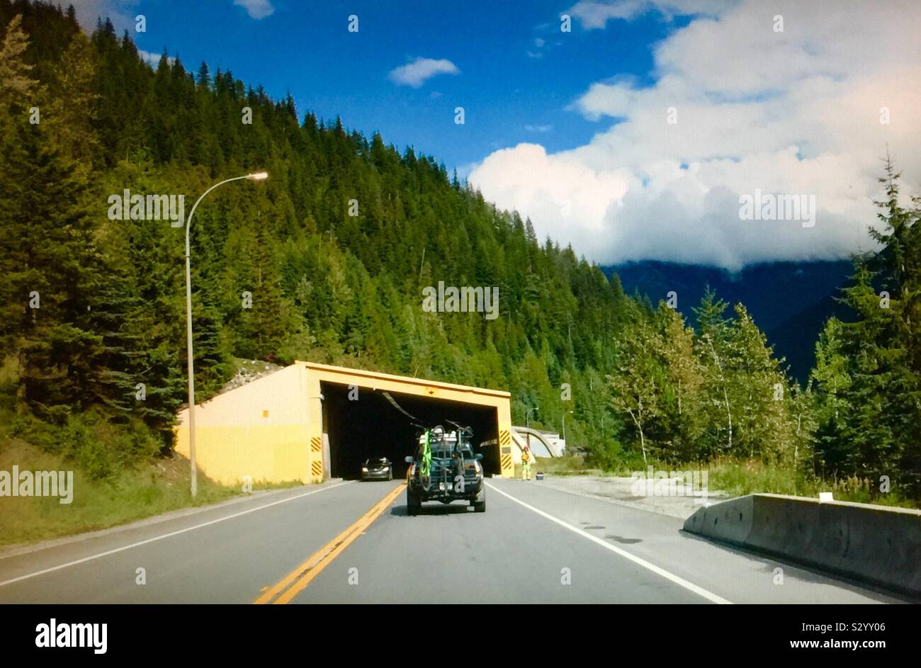Snow shed on the trans Canada highway near Roger’s Pass, British ...