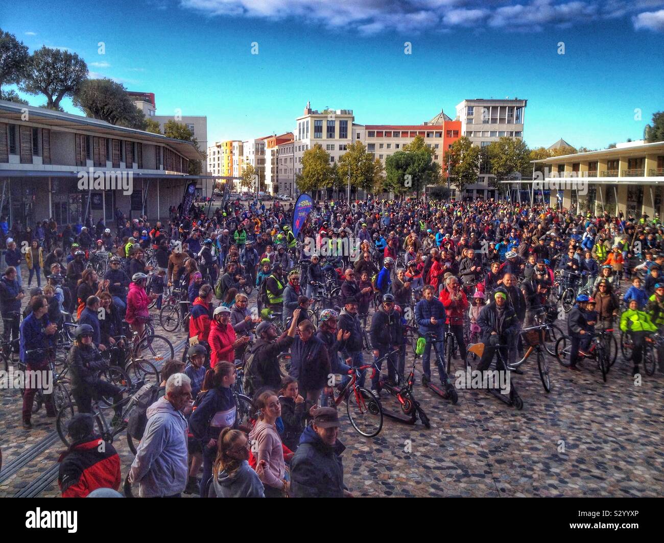 All by bike: Event of 2600 cyclists in Montpellier France Stock Photo ...