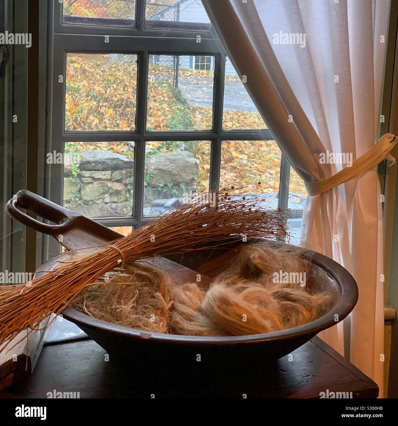 Flax in front of a window at the Jabez Howland House, Plymouth ...