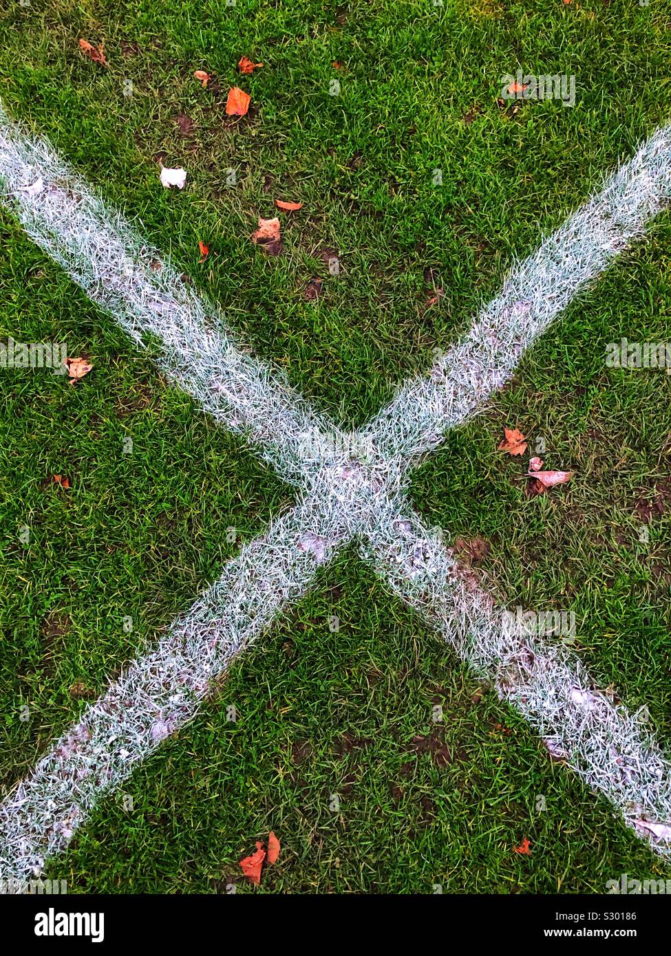 Intersection of lines on sports field Stock Photo - Alamy