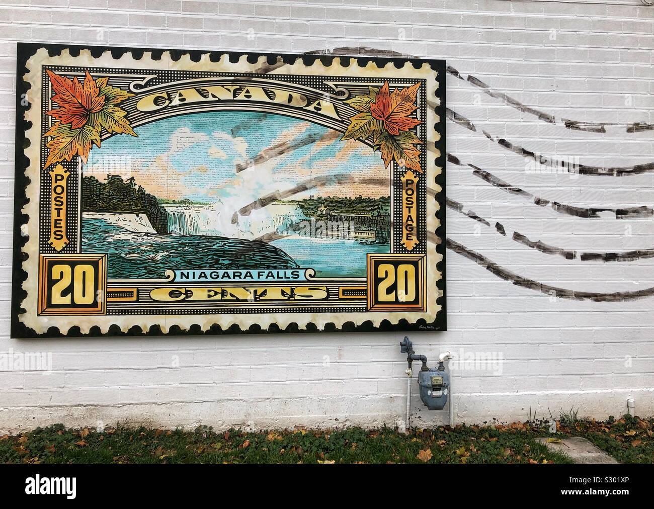 Street mural in the shape of a postal stamp Stock Photo - Alamy