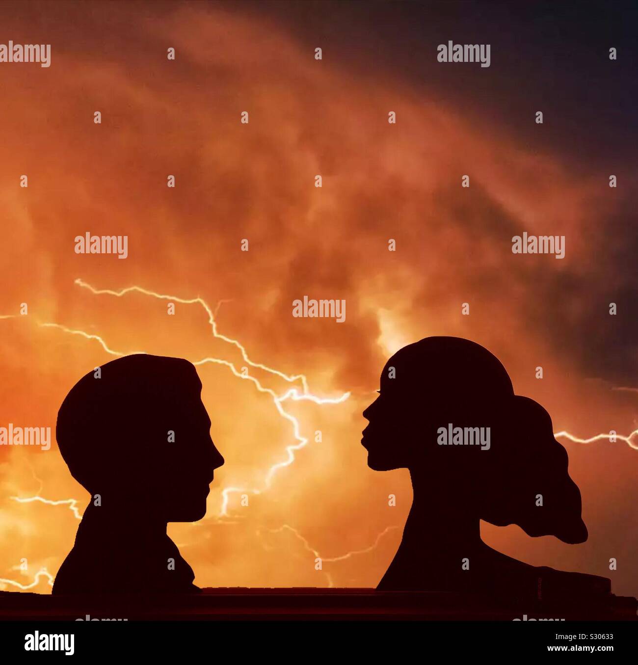 Turbulent relationship, conceptual image. Face to face. In your face ...